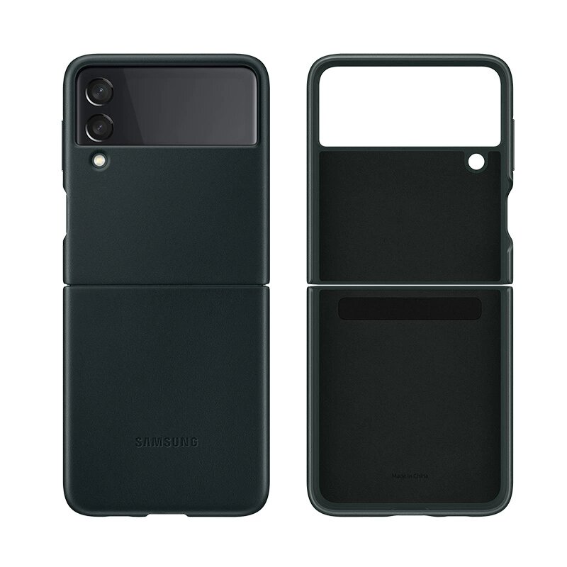 Официальный кожаный чехол-флип для Galaxy Z Flip3, цвет Темно-зеленый, защитный чехол для SM-F7110