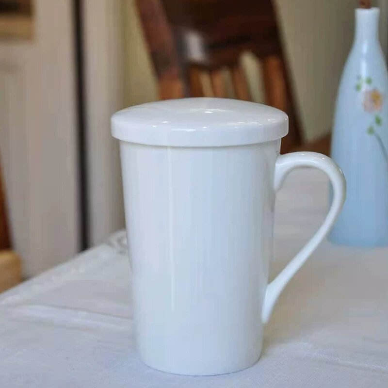 Креативная кружка из костяного фарфора, простая керамическая чашка для женщин с крышкой и ложкой, кофейная чашка, чашка