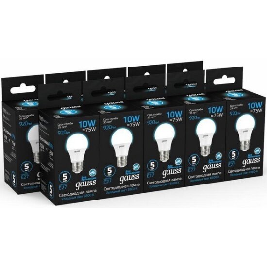 Светодиодная лампа Gauss Лампа A60 10W 920lm 6500K E27 LED 1/10/50