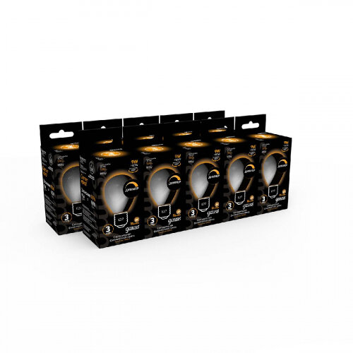 Светодиодная лампа Gauss Filament Шар 9W 590lm 3000К Е27 milky диммируемая LED (упак 10шт)