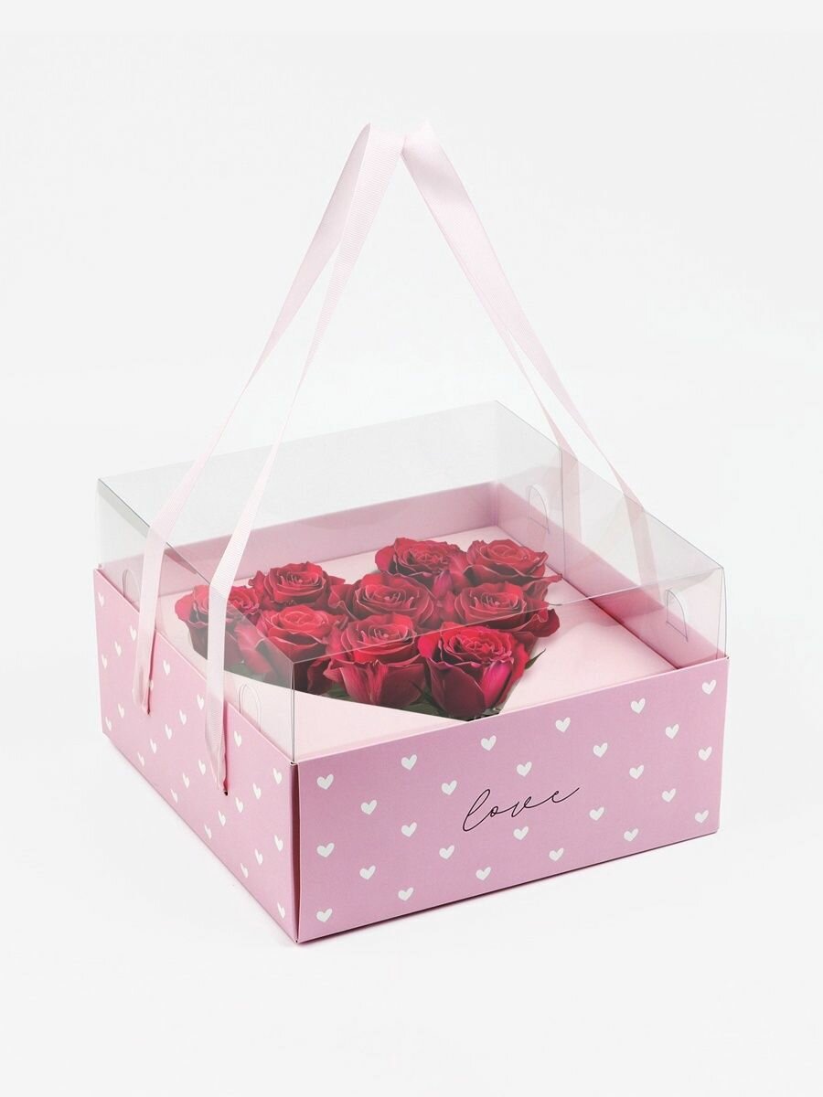 Коробка для цветов, 1 шт. с фигурным вкладышем и PVC крышкой Love , 23.5 х 23.5 х 15 см