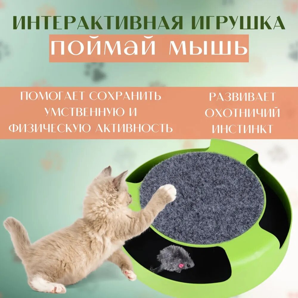 Интерактивная игрушка для кошек с когтеточкой "поймай мышку" для всех видов домашних животных