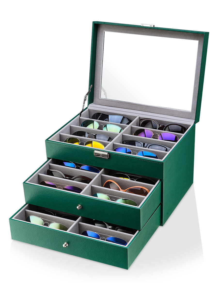 Шкатулка для очков / Коробка для хранения дома / Шкатулка для часов / Футляр для украшений и мелочей Glasser-24-green