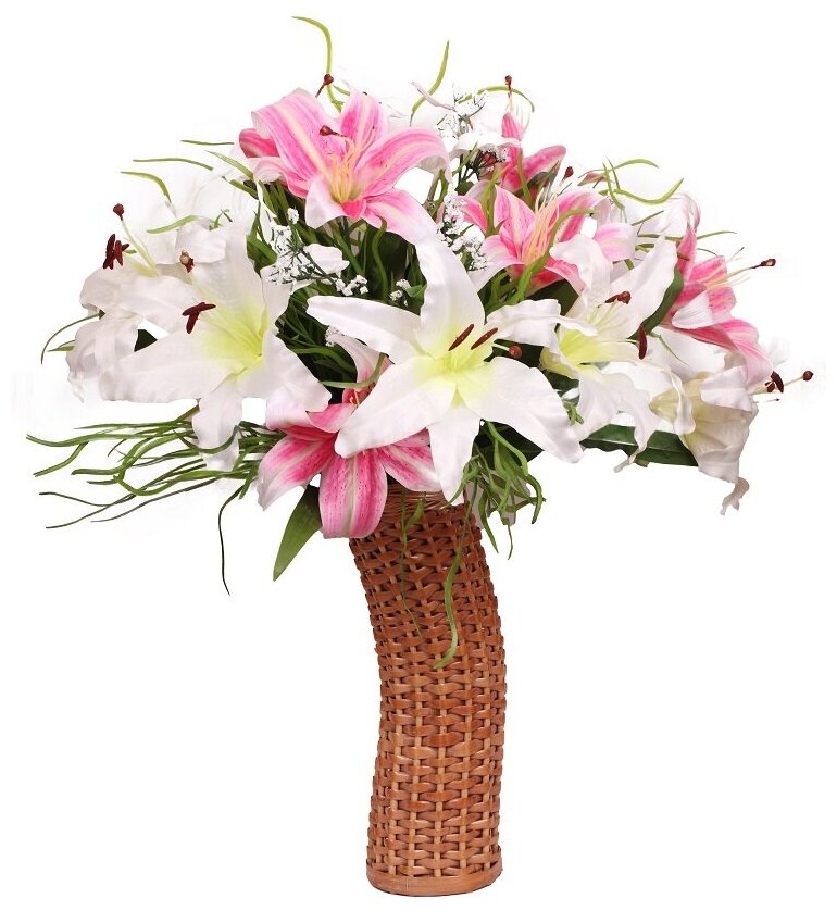 Искусственная лилии в плетеной вазе П-00-26