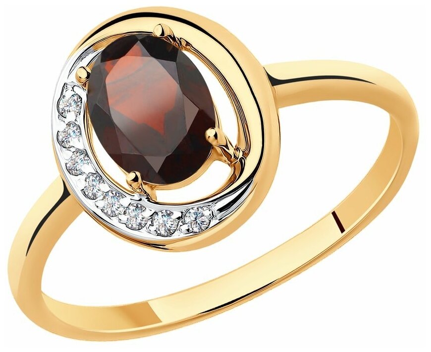 Кольцо, красное золото, 585 проба, фианит, гранат