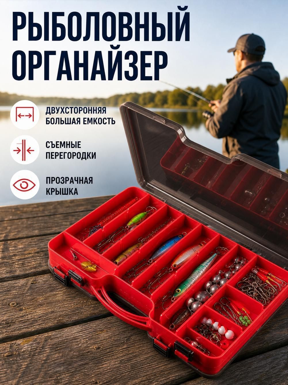 Коробка рыболовная. Коробка для снастей рыболовных, бокс органайзер, прозрачная, для крючков снастей , грузил , мелочей воблеров , приманок