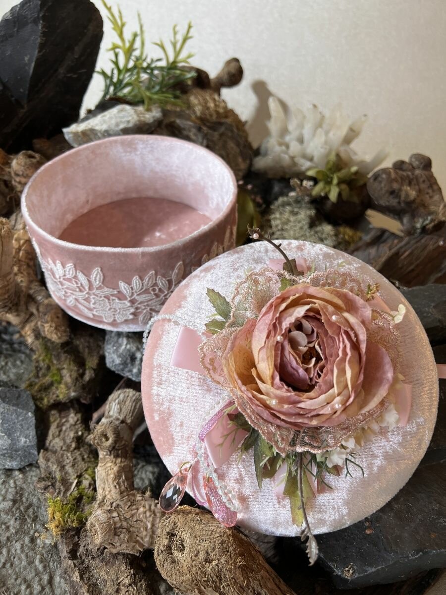Шкатулка Ajourele B-1138-PINK, круглая, бархат, ручная работа, 18x18 см