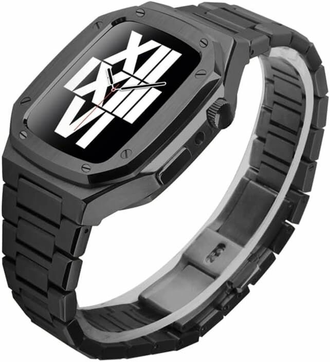 Ремешок для Apple Watch 44 / 45 mm стальной с защитным бампером Black