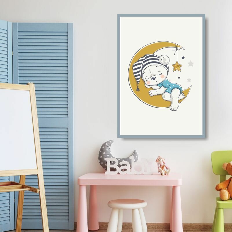 Постер Медвежонок Спит На Месяце Для Детской Тип 2 Вертикальный 30х40 см в тубусе ПолиЦентр