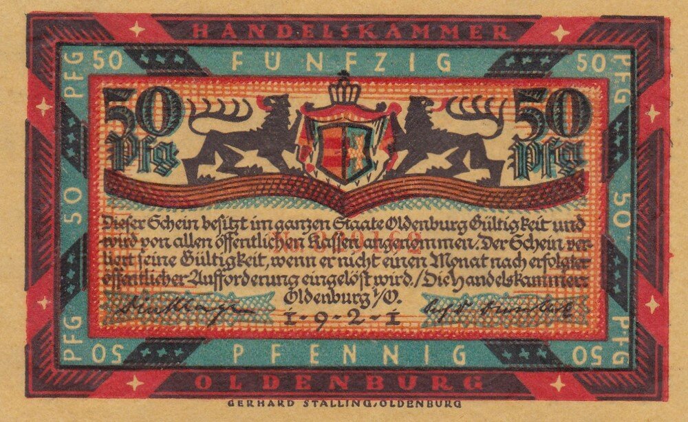 Германия (Веймарская Республика) Ольденбург 50 пфеннигов 1921 г. (Вид 2) (№6) (2)