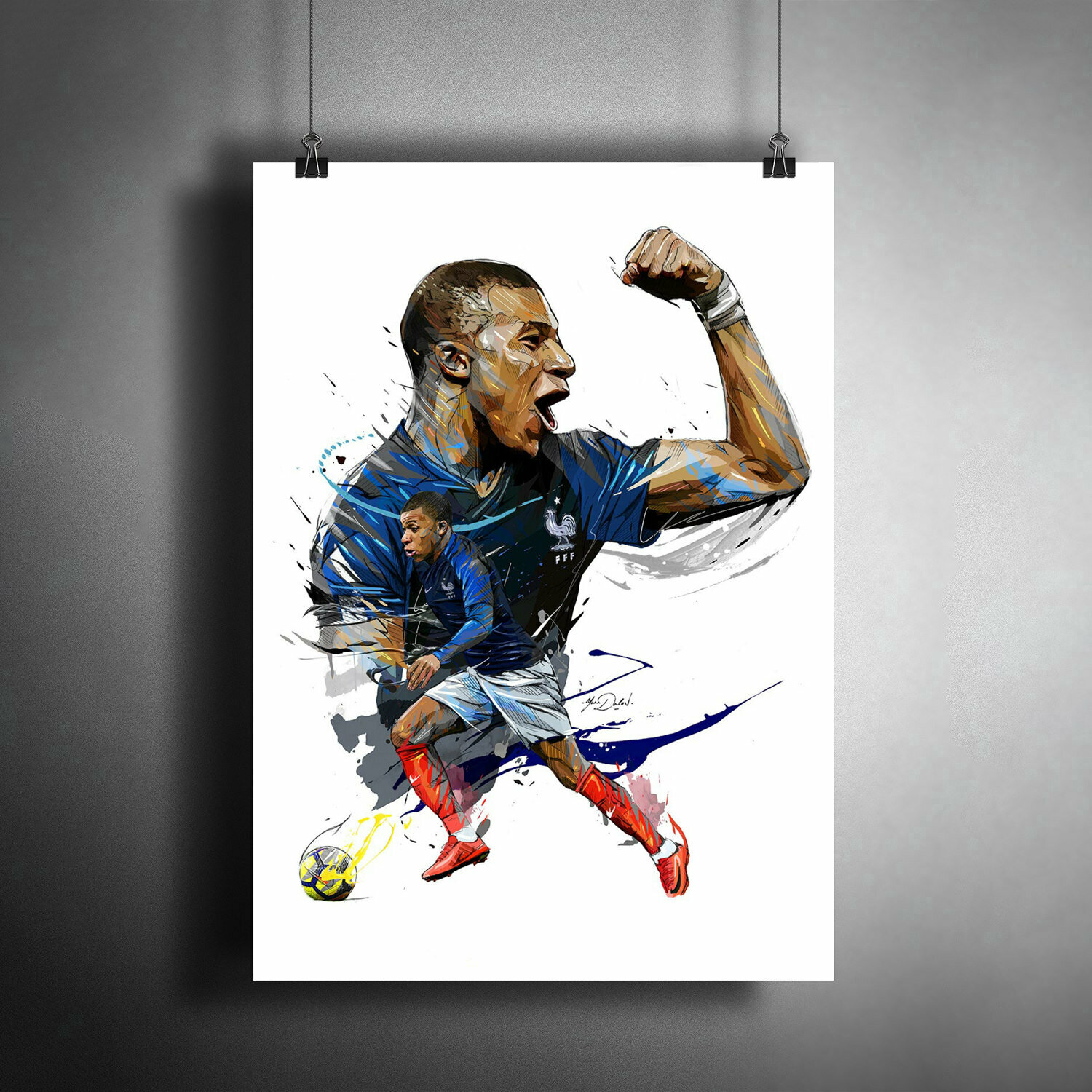 Постер плакат для интерьера "Французский футболист Килиан Мбаппе, ФК ПСЖ" / A3 (297 x 420 мм)