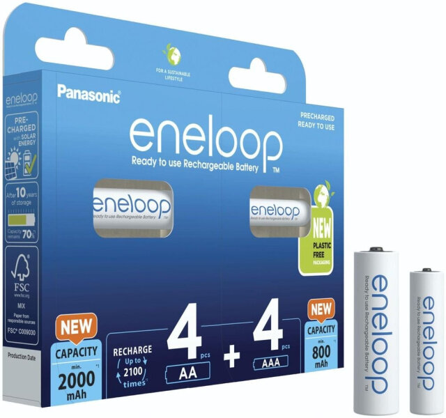 Аккумулятор Panasonic Eneloop (BK-KJMCDE44E), АА 2000mAh, 4шт + AAA 800mAh 4шт, блистер
