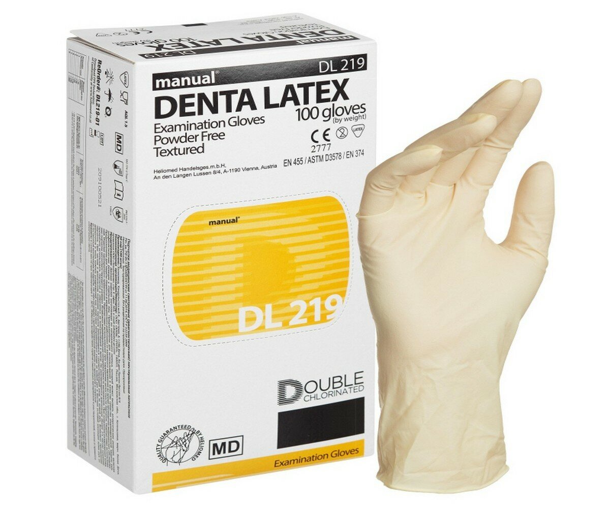 Перчатки смотровые Manual DL 219 Denta Latex, размер: L, 50 пар (100 шт), цвет: натуральный