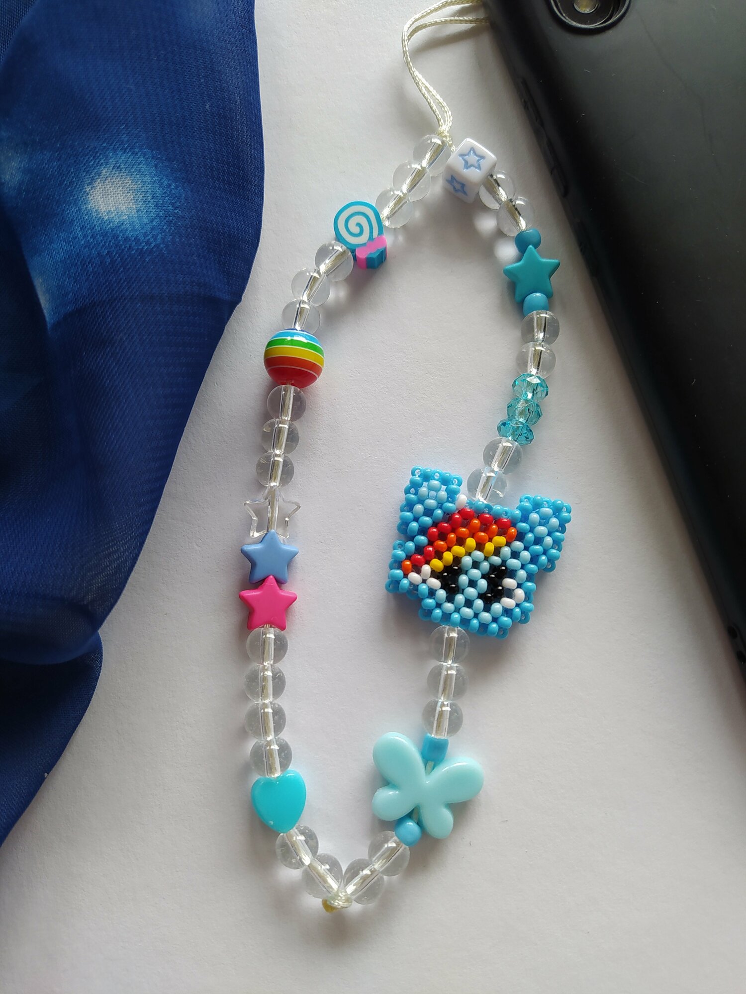 Подвеска на телефон Литл Пони брелок / шнурок / цепочка для телефона из бисера голубая