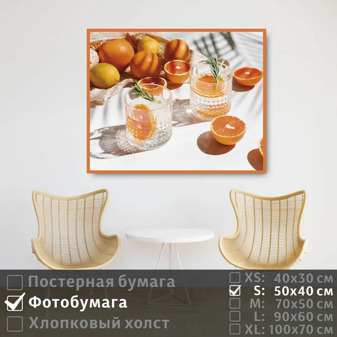 Постер на фотобумаге Оранжевые Апельсины В Бокалах 50х40 см ПолиЦентр