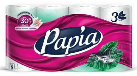 Бумага туалетная Papia Tropical Exotics 3 слоя 8 рулонов