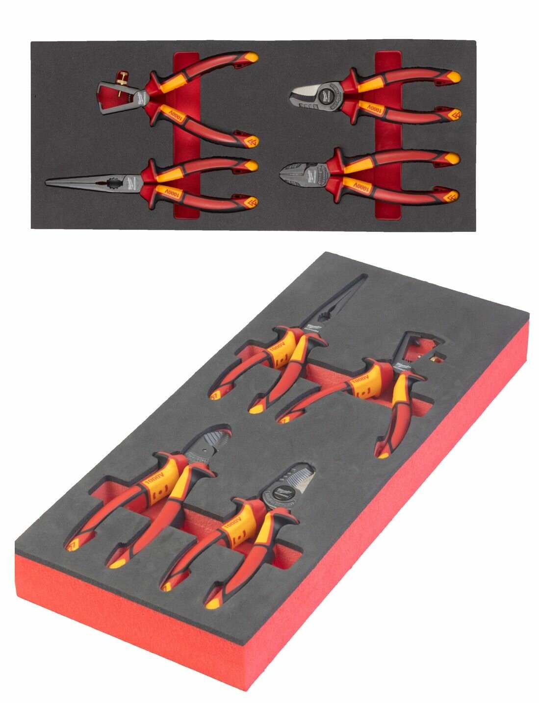 Шарнирно-губцевый VDE инструмент с кабелерезом набор 4 ед. Milwaukee в ложементе PLIERS SET 2 FOAM INSERT