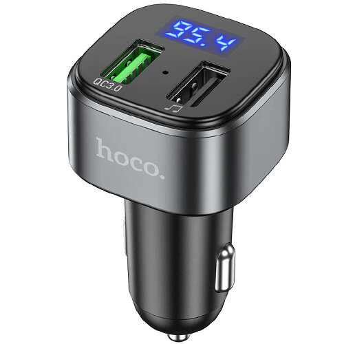 Автомобильный адаптер USB-AA 3.0А 2 порта FM трансмиттер Hoco E67 Black зарядка 18W QC3.0 плеер BT - чёрный