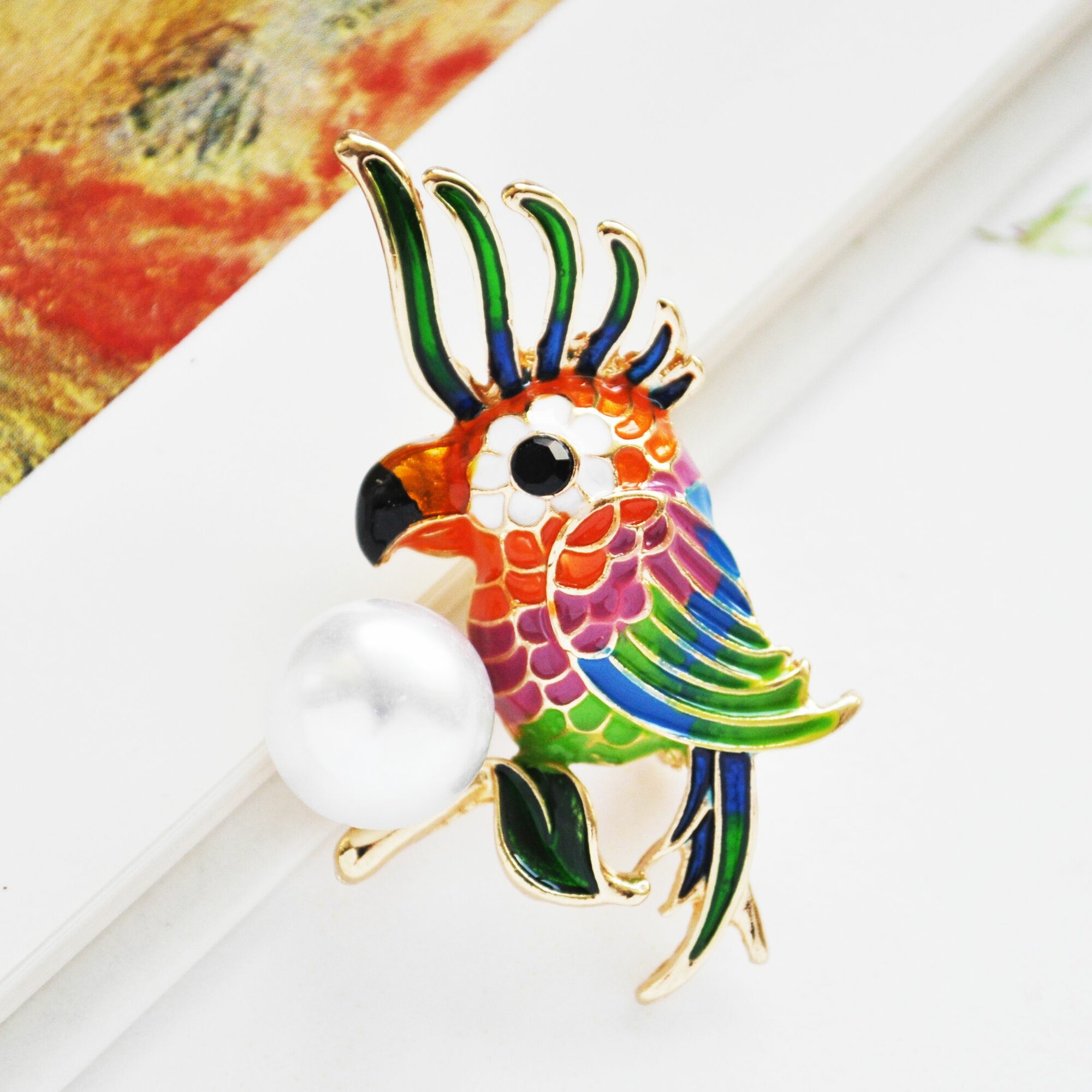 Брошь, кристалл, жемчуг имитация