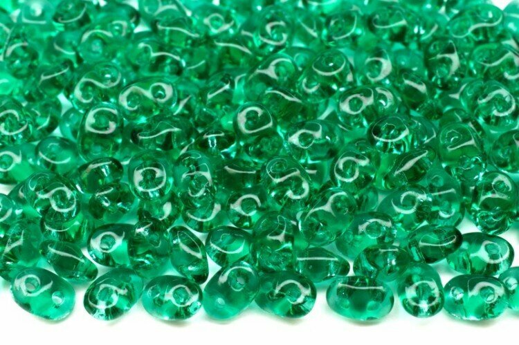 Бусины SuperDuo 2,5х5мм, отверстие 0,8мм, цвет 50720 изумрудный прозрачный, 706-234, 10г (около 120шт)