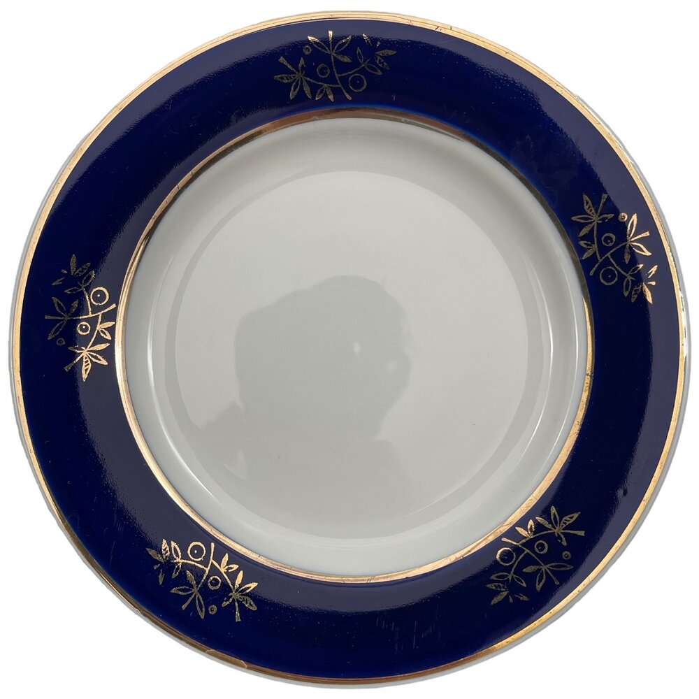 Тарелка "Веточка" 17,5 см, фарфор, кобальт, позолота, 1970-1990 гг, Барановский ФЗ, СССР