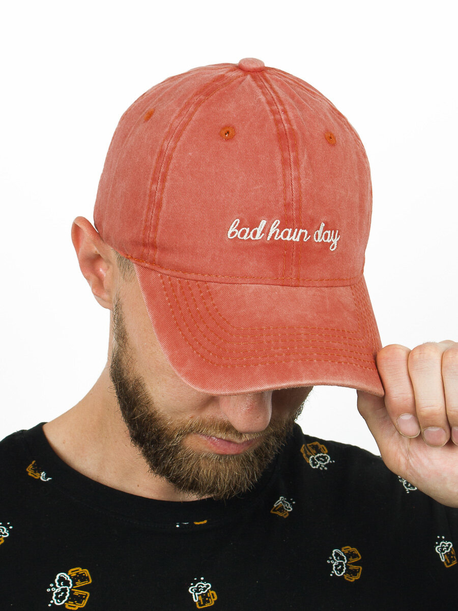 Бейсболка Бейсболка потертая джинсовая Bad hain day хлопок 100% цвет оранжевый для мужчин и женщин