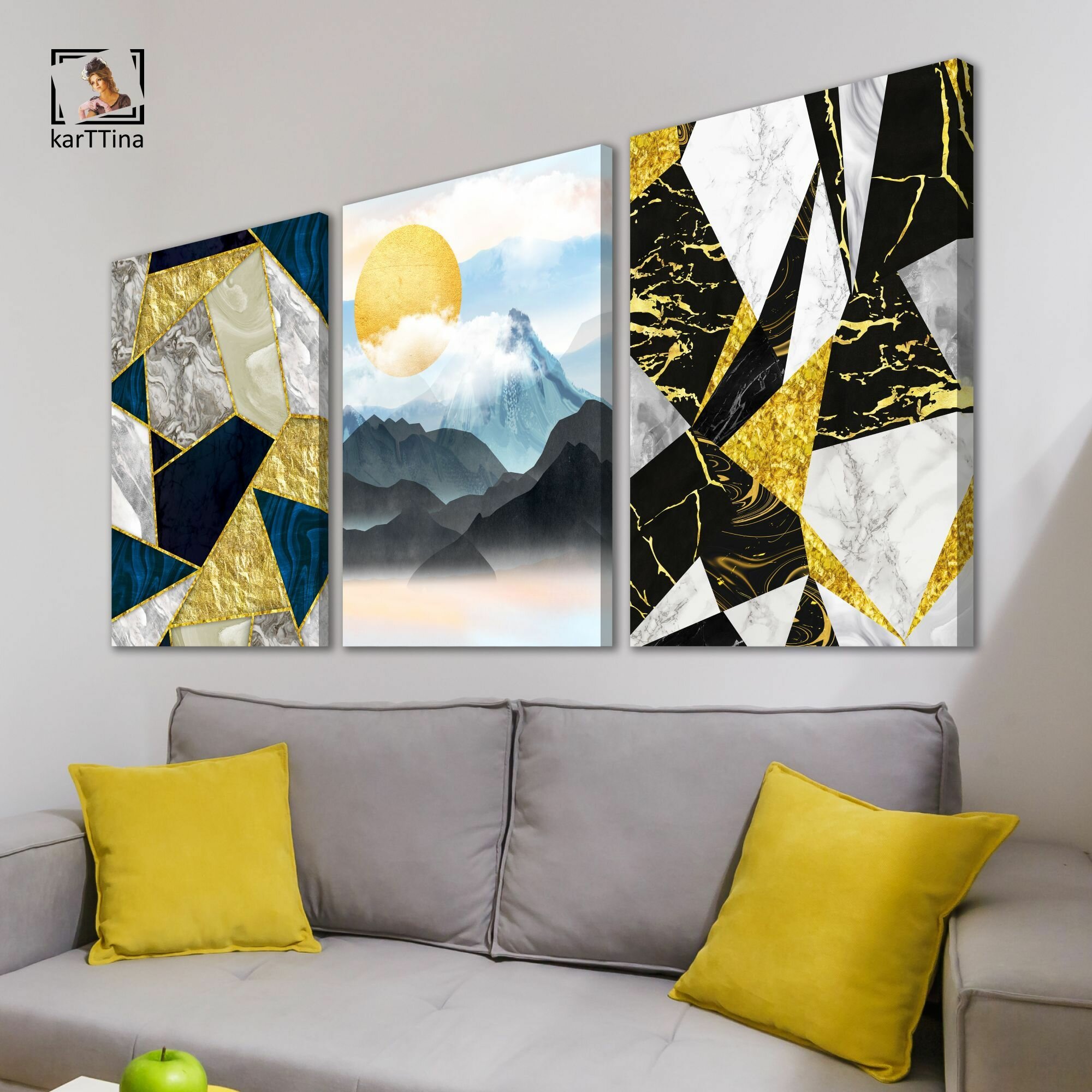 Картина на стену, интерьерная "мрамор С золотыми линиями", 150 см х 70 см