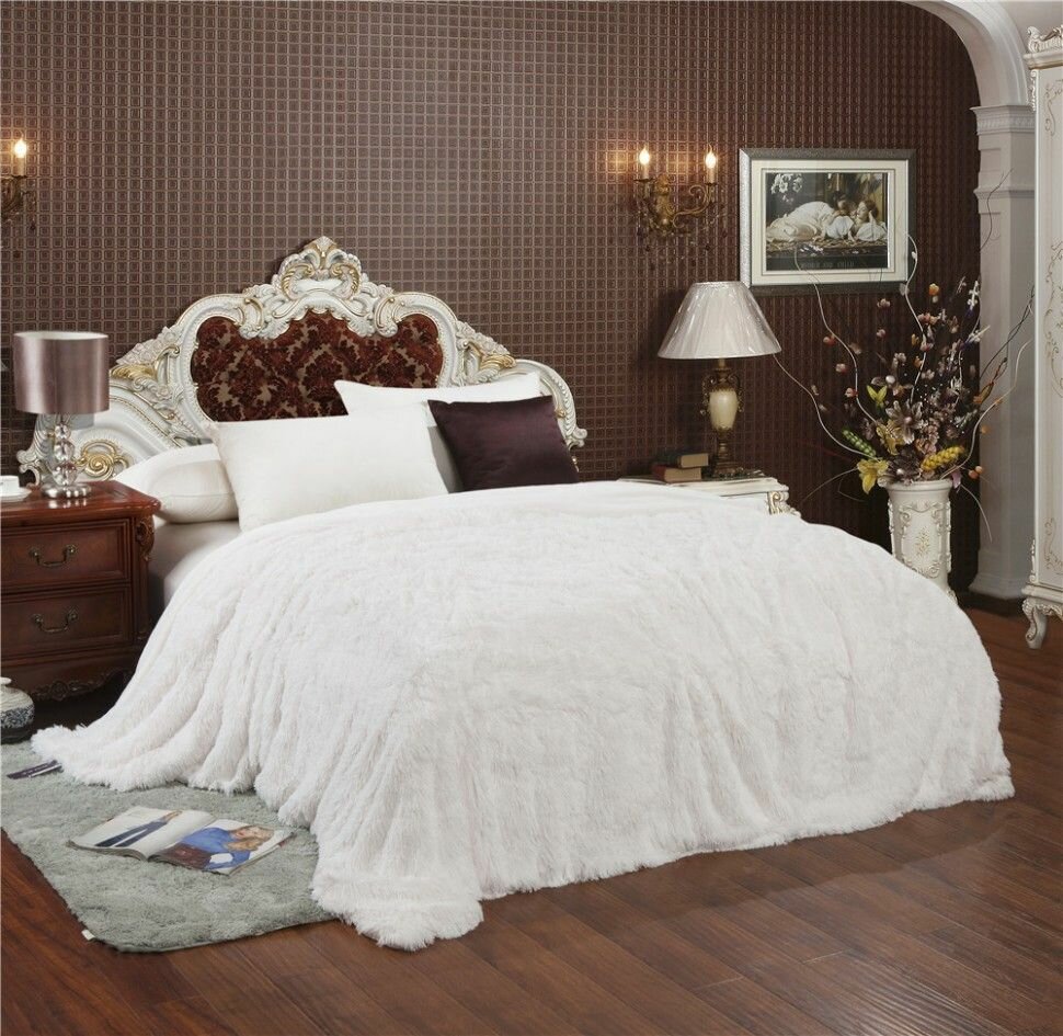 Мягкий плед Евро "Мех-травка" LUSNUG, 200x220см, белый