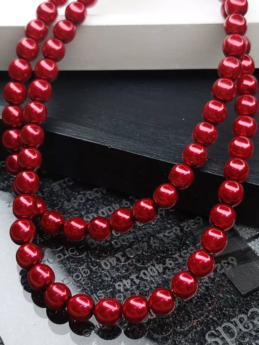 Бусины Preciosa "Жемчуг", круглое стекло, красные, на нитях, 6 мм, 70499