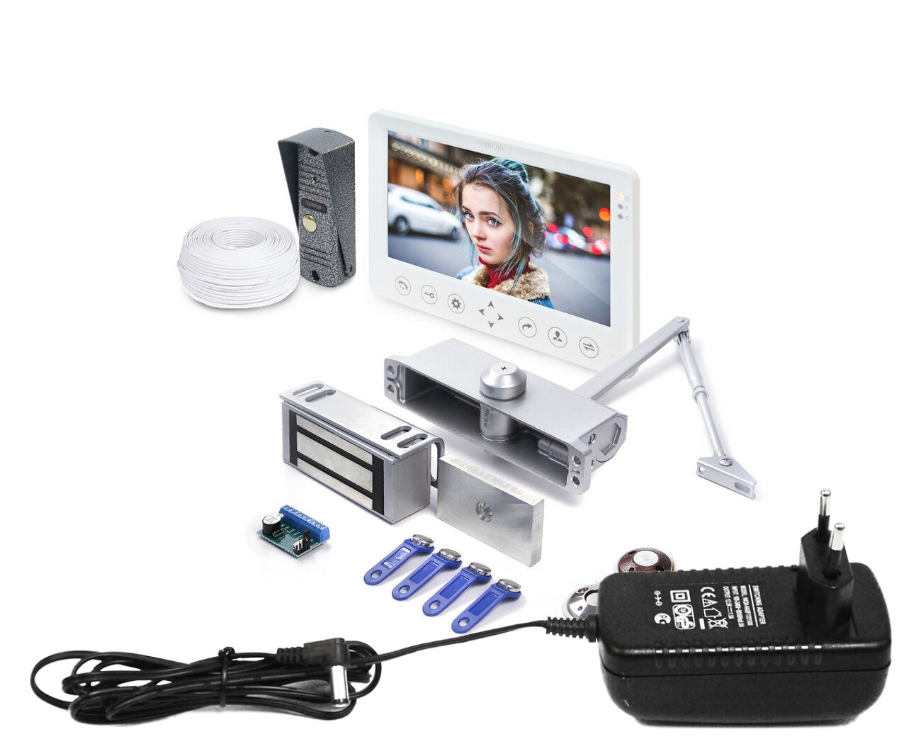 Набор (цветной домофон с записью - замок) - EП-4815 и Пауер Лок-400Джи (F1117EU) (домофон с записью и электромагнитный замок)