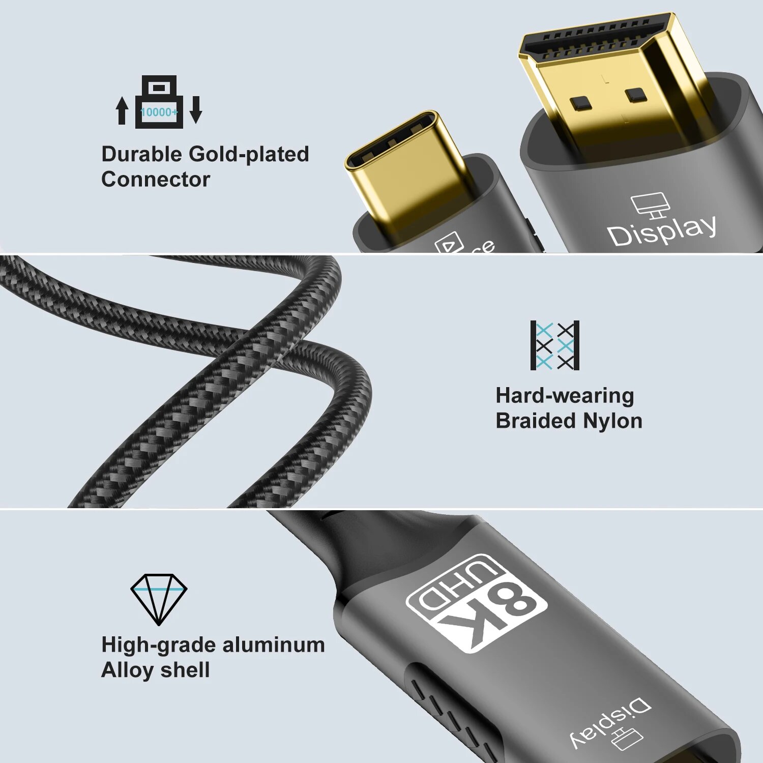 Кабель USB-C - HDMI 2.1 8K 60Hz, 1m — фото 1