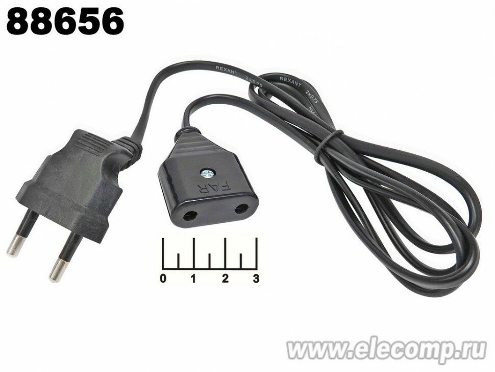 Удлинитель для гирлянды 1.5м черный (вилка угловая/розетка плоская)