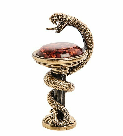 Фигурка Змея сосуд Гигеи (латунь, янтарь) AM-2726 113-709453