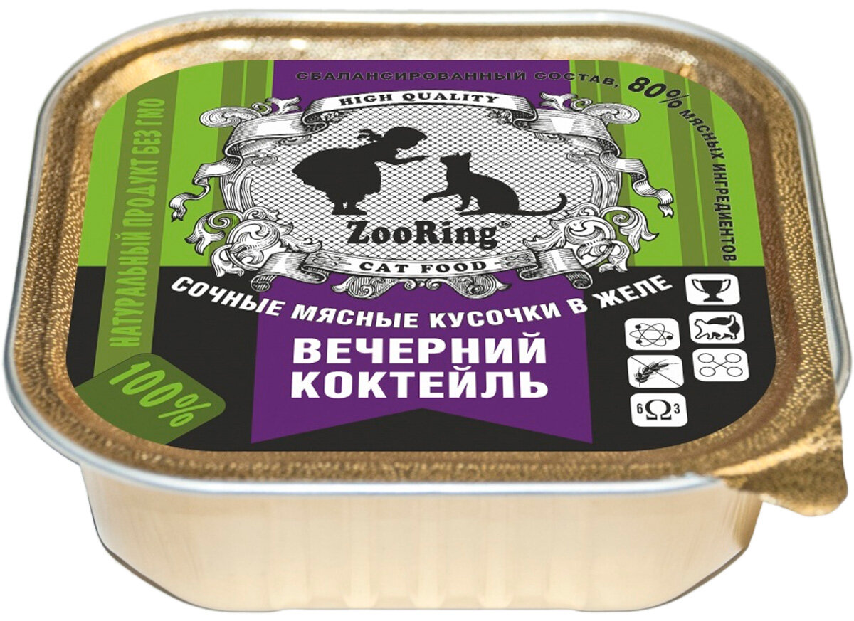 ZOORING для взрослых кошек Вечерний коктейль в желе (100 гр х 16 шт)