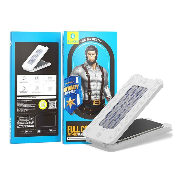 Защитное стекло антишпион для iPhone 16/15, BlueO Anti-peep Black +installerPro