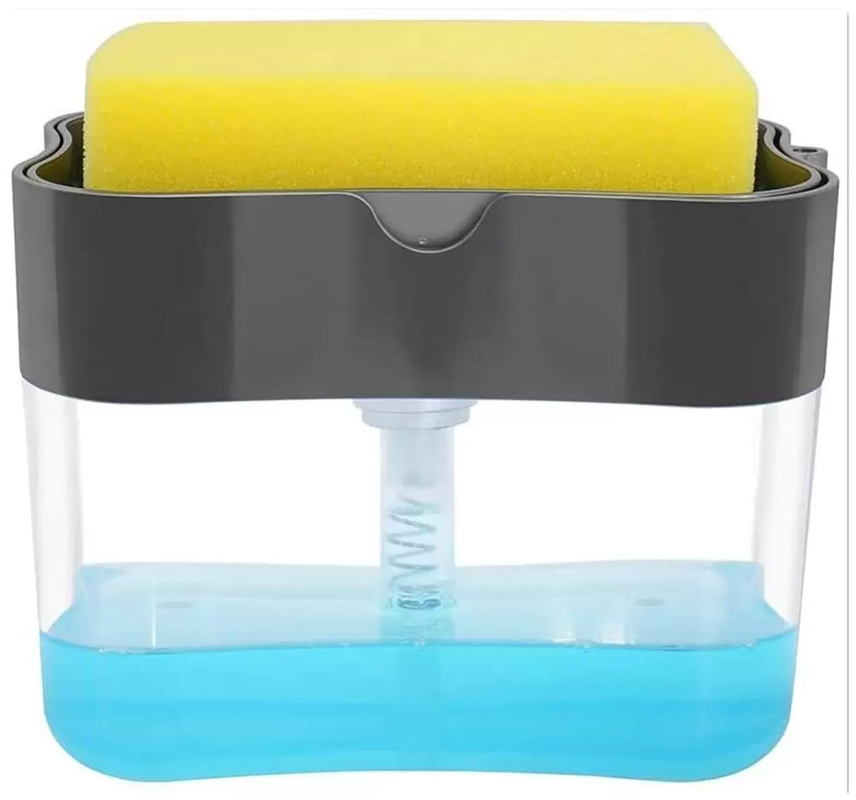 Диспенсер для моющего средства механический с губкой для мытья посуды Pomp