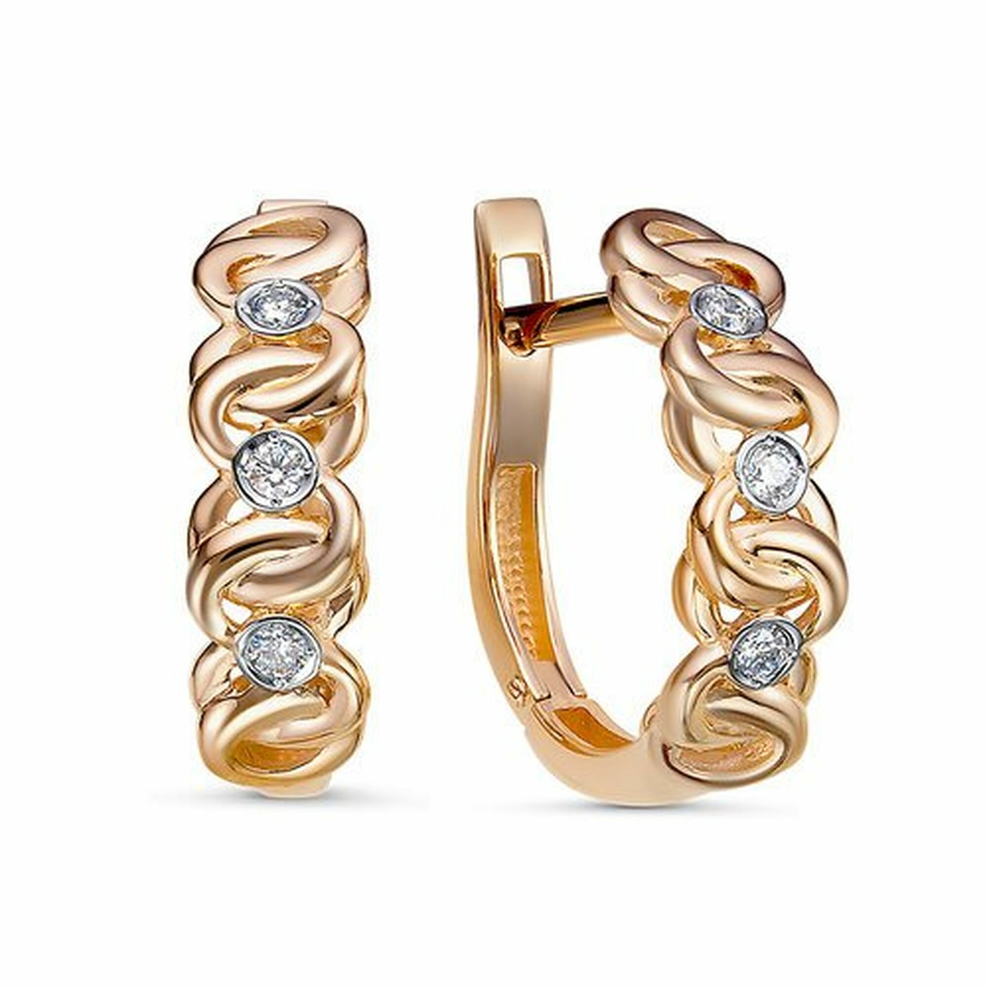 Серьги, красное золото, 585 проба, бриллиант