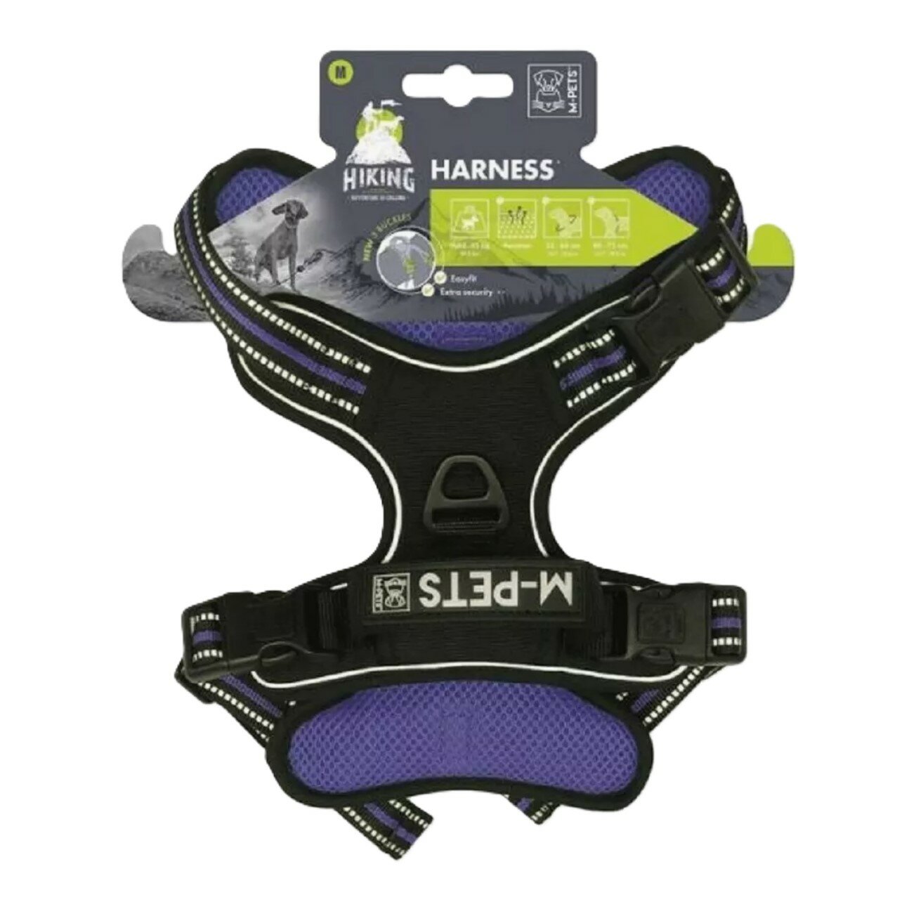 M-PETS Шлейка Hiking, синий электрик M, ОШ 35-60 см, ОГ 40-75 см, 25 мм