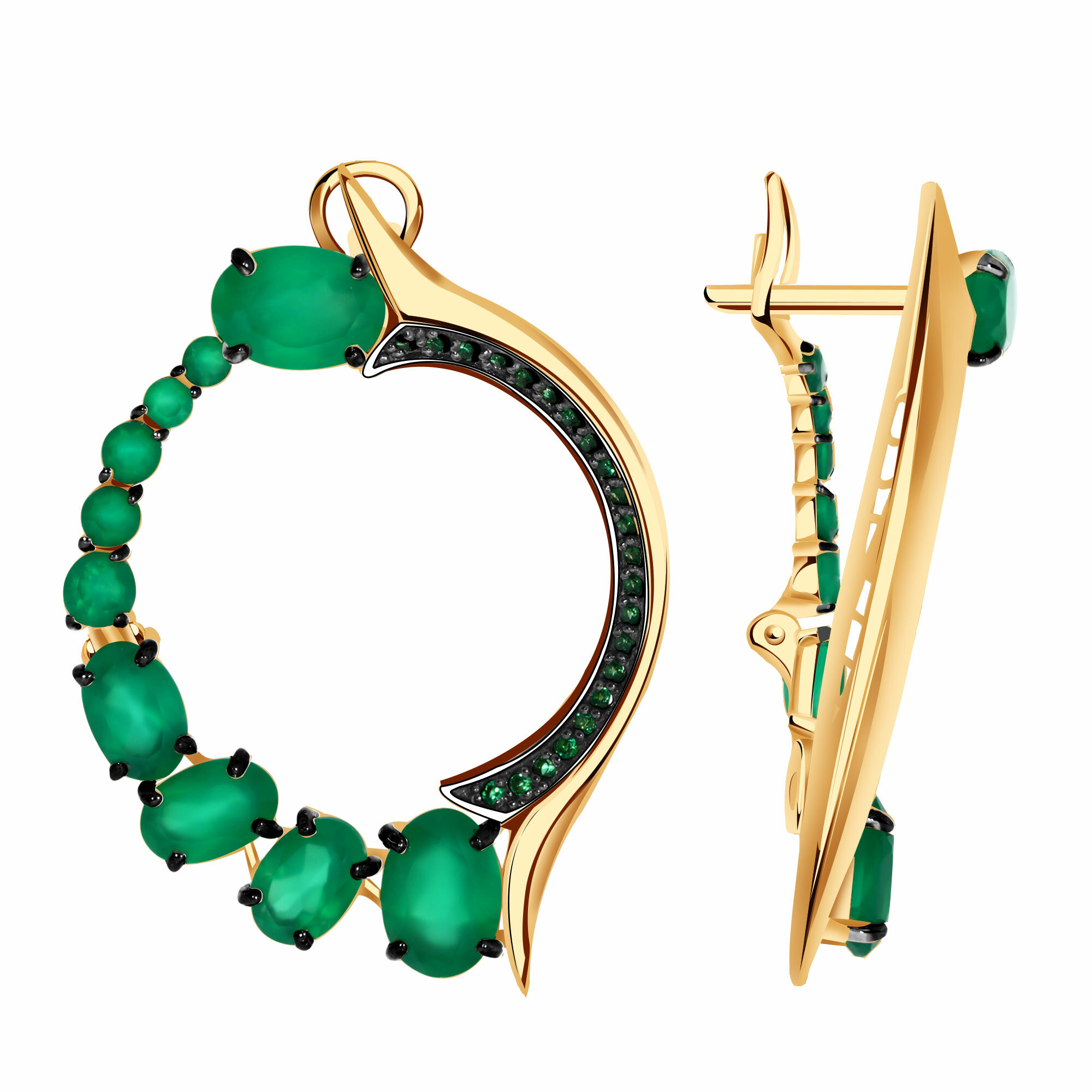 Серьги, красное золото, 585 проба, фианит, агат