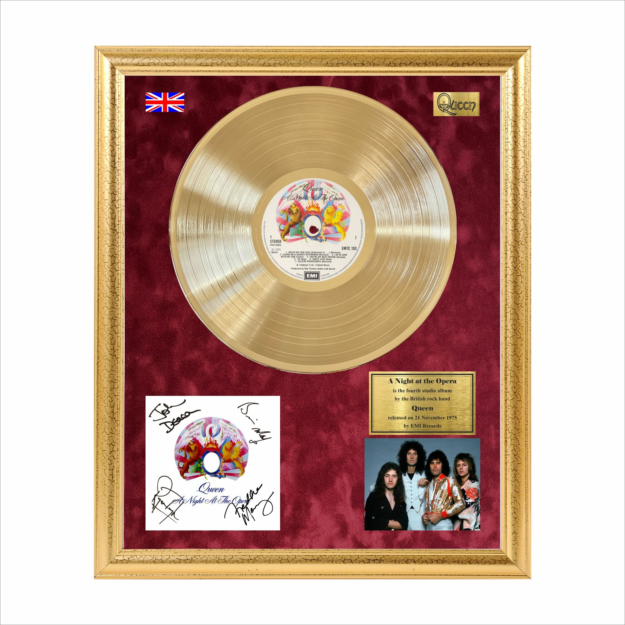 Золотая декоративная виниловая пластинка Queen