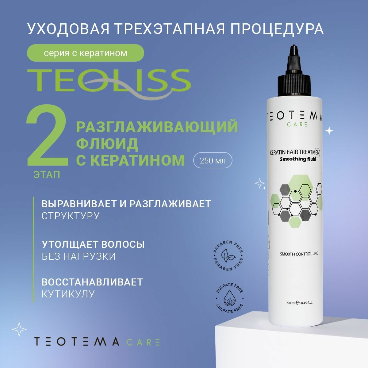 Флюид Разглаживающий с Кератином Teotema, 250 мл