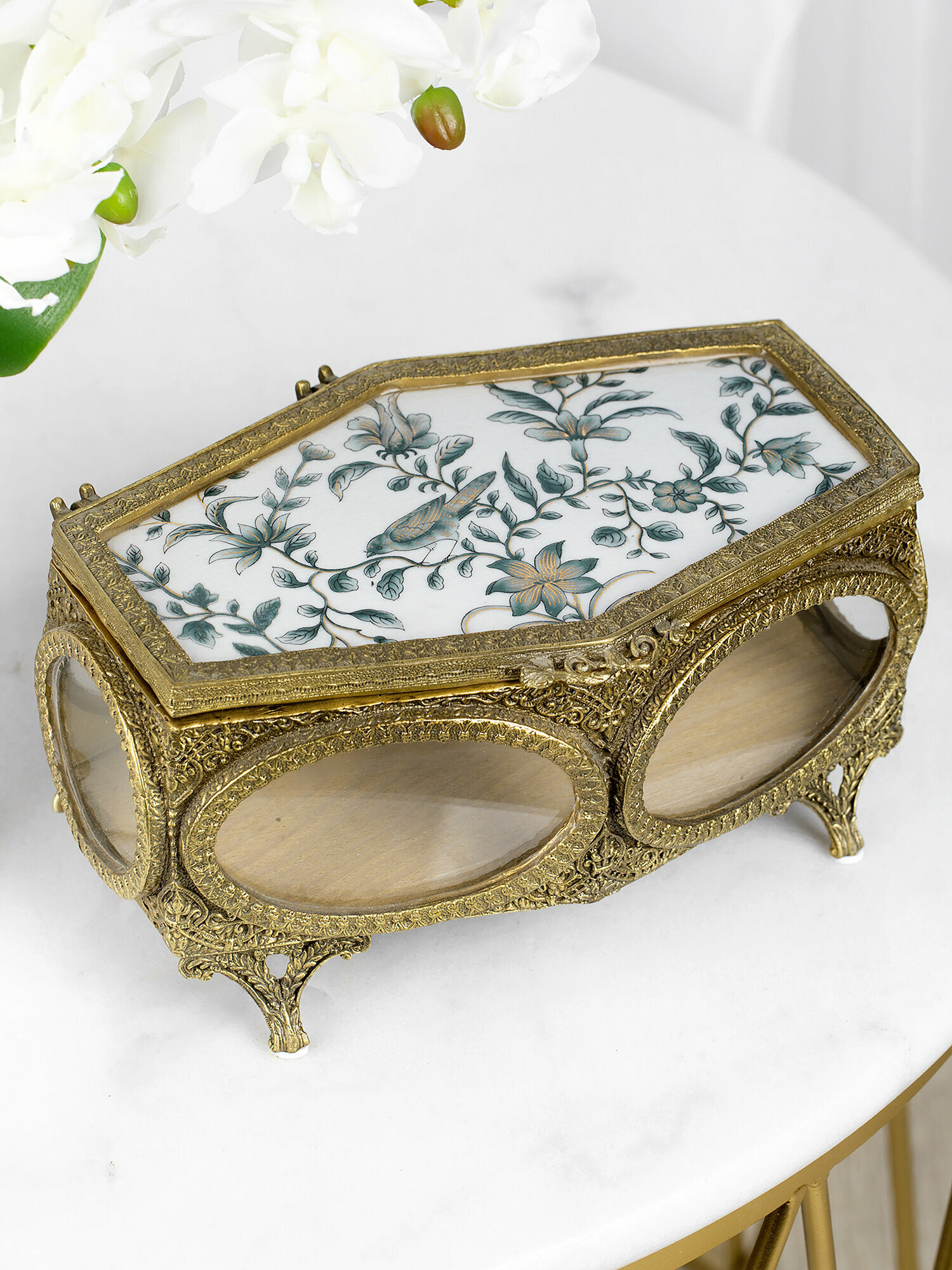 C896EHC/X1131GE Шкатулка 22х14х12см, Фарфор, бронза, синий, Glasar