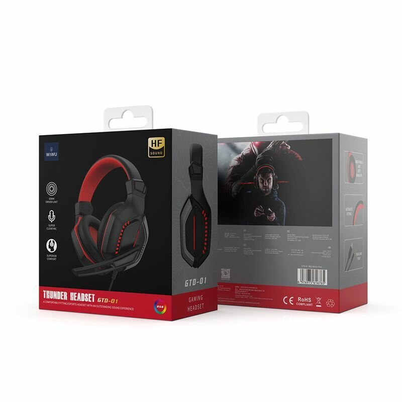 Игровые наушники проводные с микрофоном WIWU Thunder Headset GTD-01, черно-красный