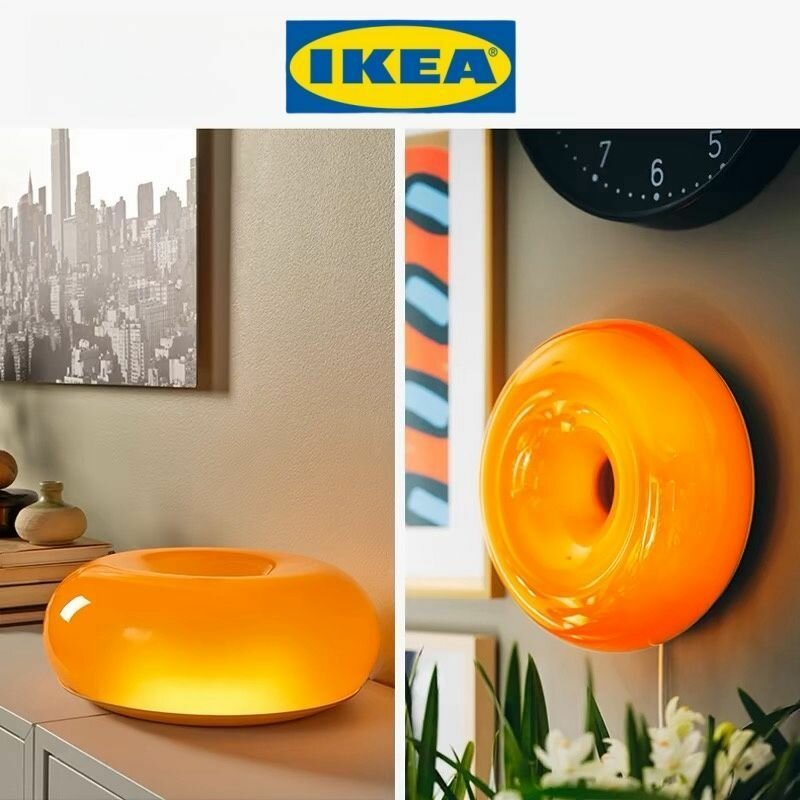 Ikea, Настольная лампа VARMBLIXT/настенный светильник, оранжевый, со светодиодной лампочкой и штекером преобразователя