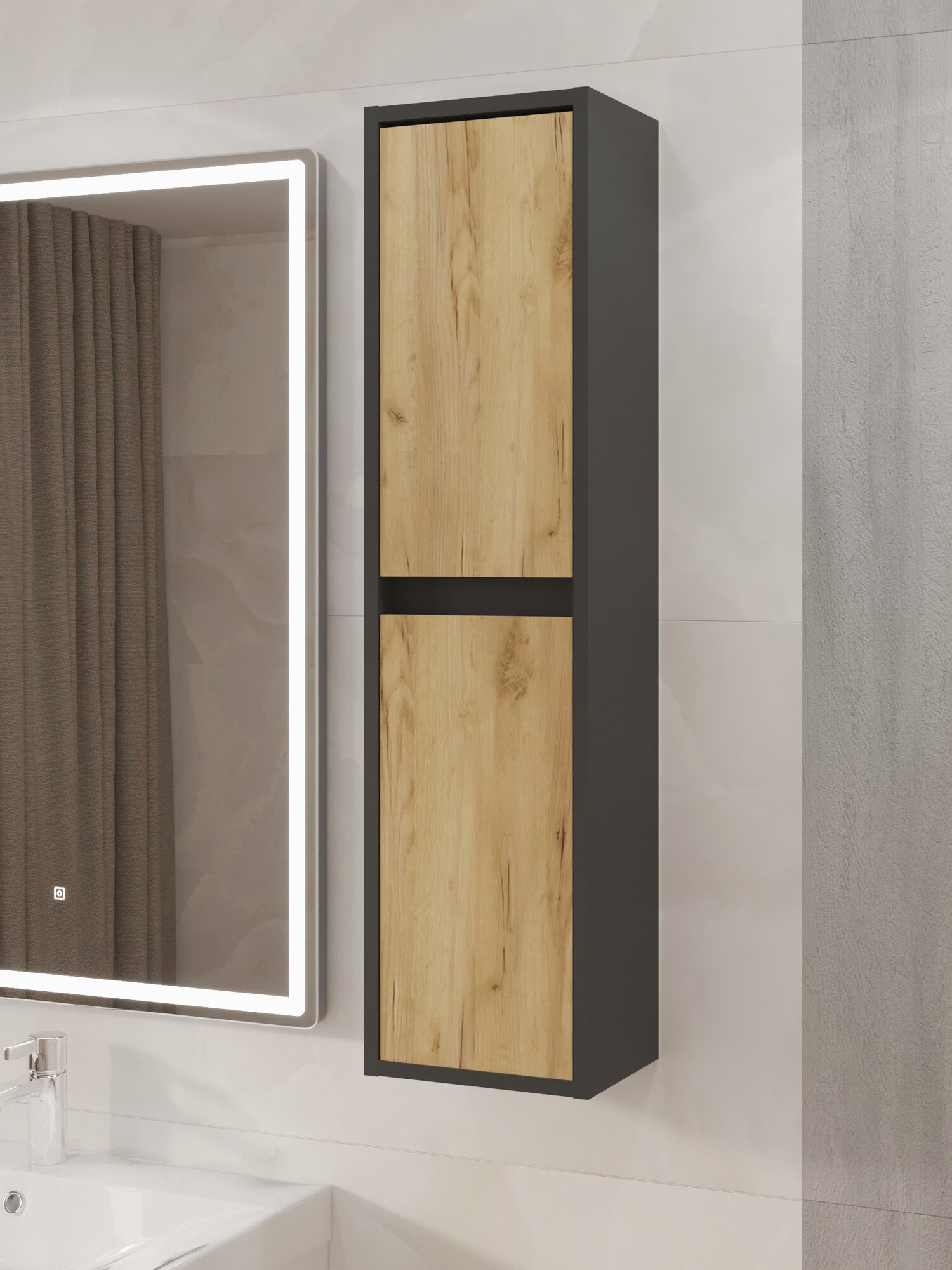 Шкаф пенал навесной для ванной и туалета дуб бунратти/серый 100 см -25 см *20 см