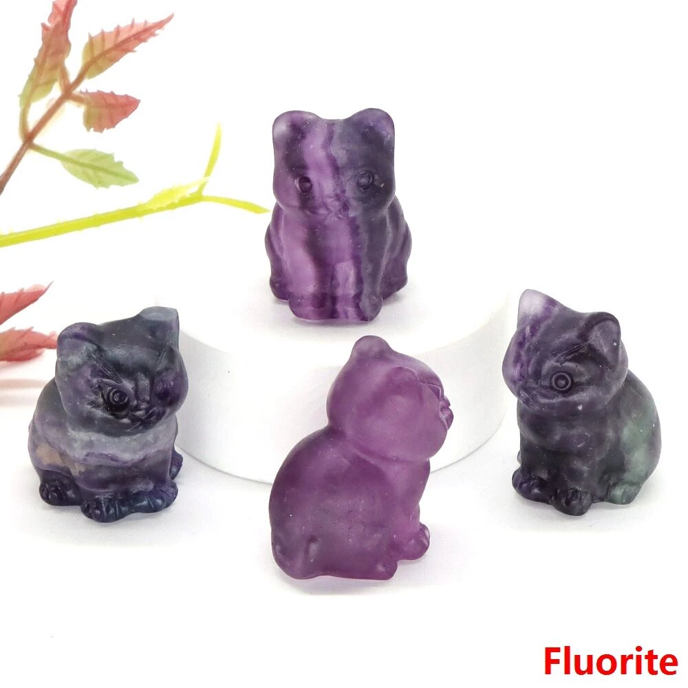 Статуя кота из камня Фиолетовый, 1 pc, Fluorite