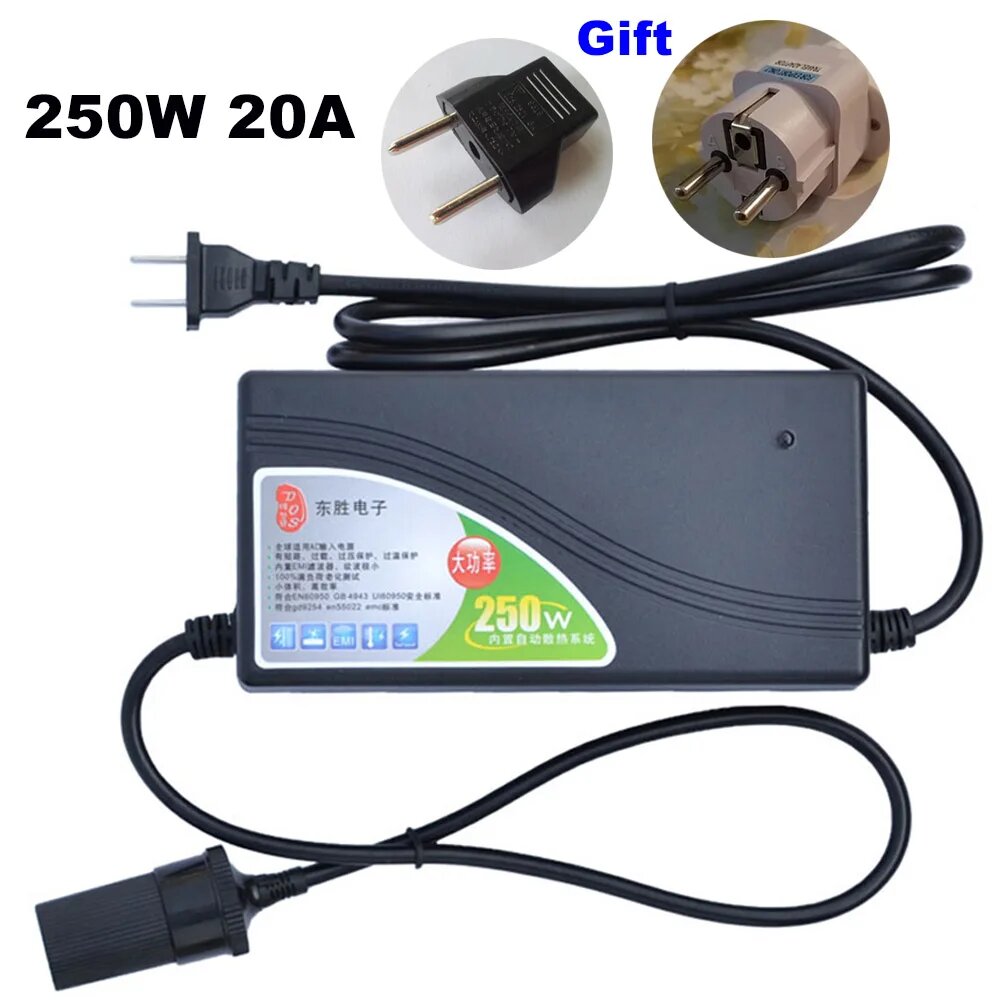 Автомобильный адаптер Buendeer, 12 в пост. Тока, 20 А, автомобильный блок питания, разъем прикуривателя, автомобильное зарядное устройство, преобразователь питания 250 Вт, 110/220 В переменного тока