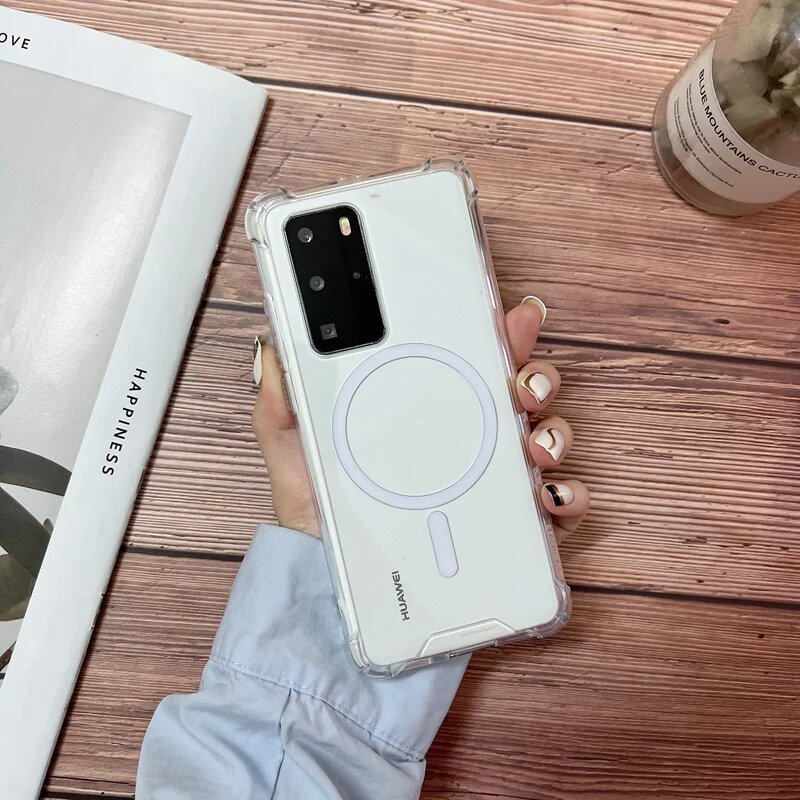 Магнитный прозрачный чехол для Huawei P40 Pro/P40, поддержка беспроводной зарядки, противоударная прозрачная задняя крышка для HUAWEI P 40, бампер