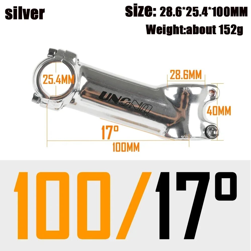 UNO Сверхлегкий вынос руля 25,4 мм 70-120 мм 17 градусов матовый черный/серебристый Серебряный, 25.4x100mm4