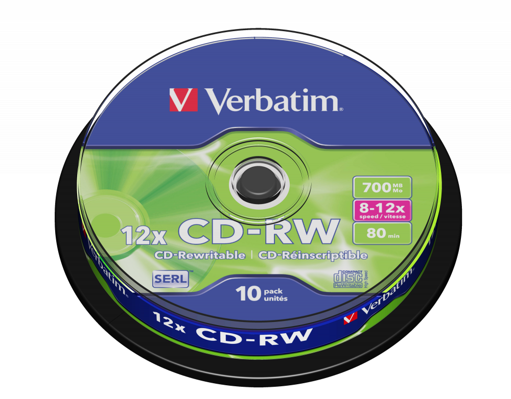 Оптический диск Verbatim CD-RW 700MB 12X SERL Scratch Resistant, Spindle, 10 шт